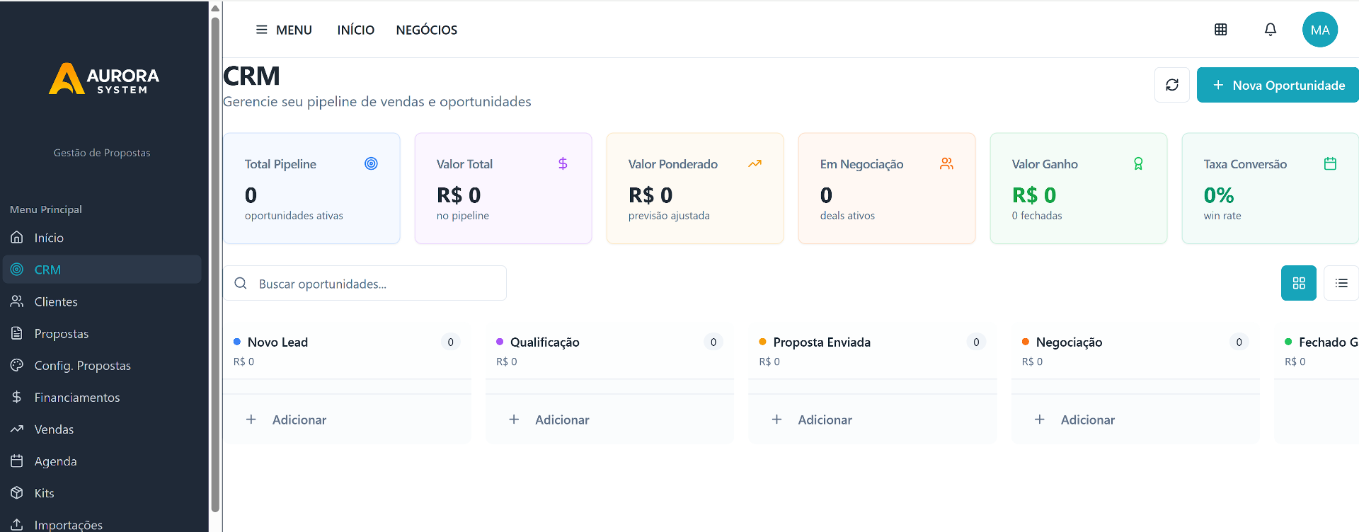 Aurora System – Software de Propostas para Energia Solar